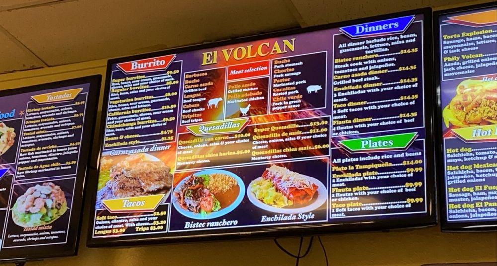 Menu at El Volcan Taqueria restaurant, Salinas, N Main St