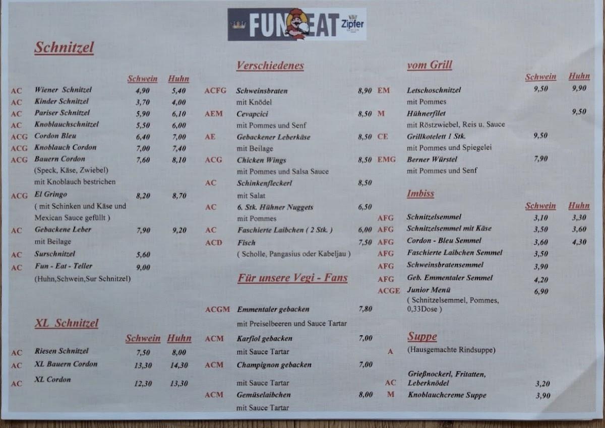 Speisekarte von FUN EAT restaurant, Wien, Jedleseer Str. 63