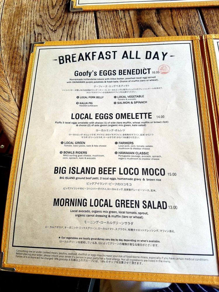 Menu at Goofy Cafe & Dine, Honolulu