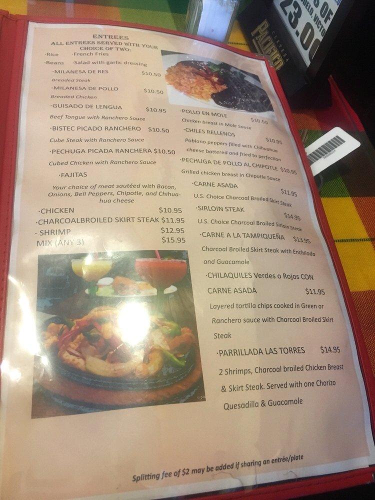 Menu at Las Torres restaurant, Des Plaines, Lee St
