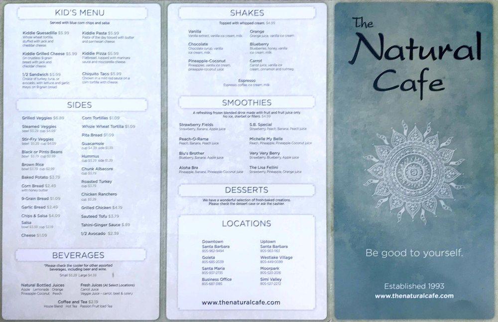 Menu at Natural Cafe, Santa Barbara, 361 Hitchcock Way