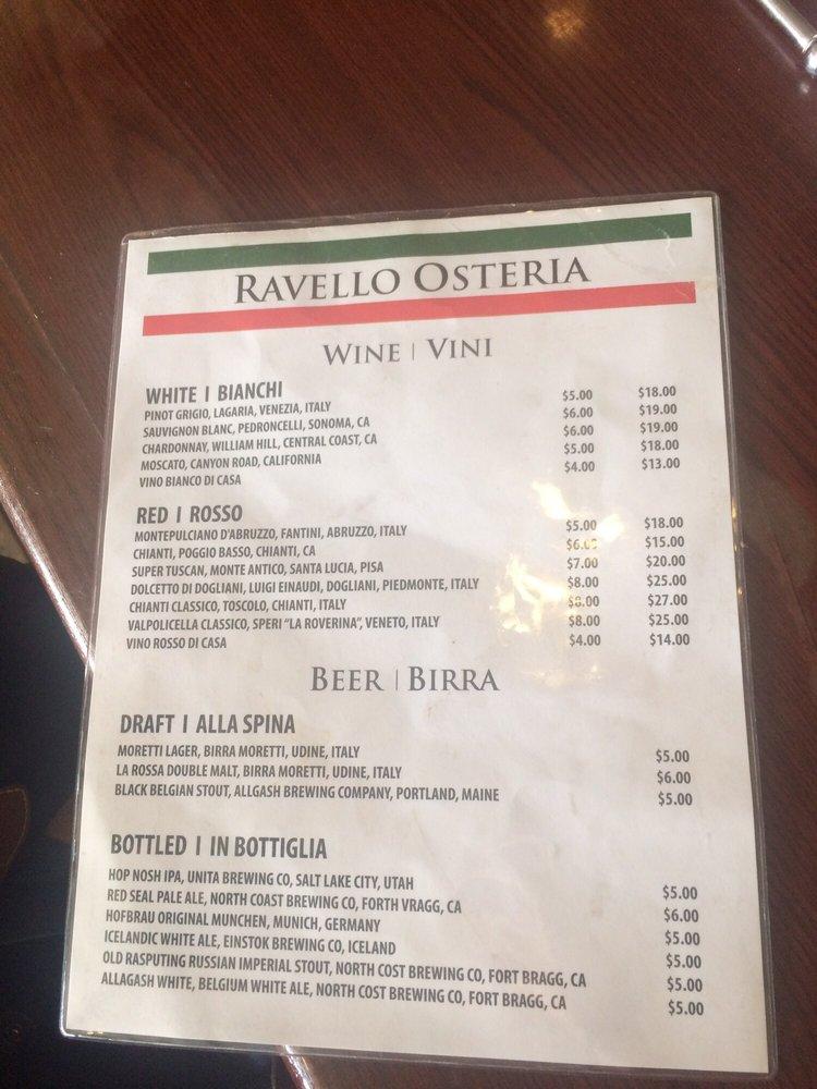 Menu at Ravello Osteria pizzeria, Monterey Park