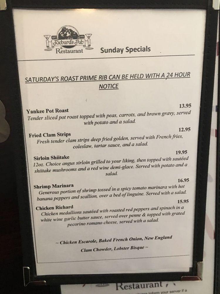 Menu at Richard's Pub & Restaurant, East Greenwich