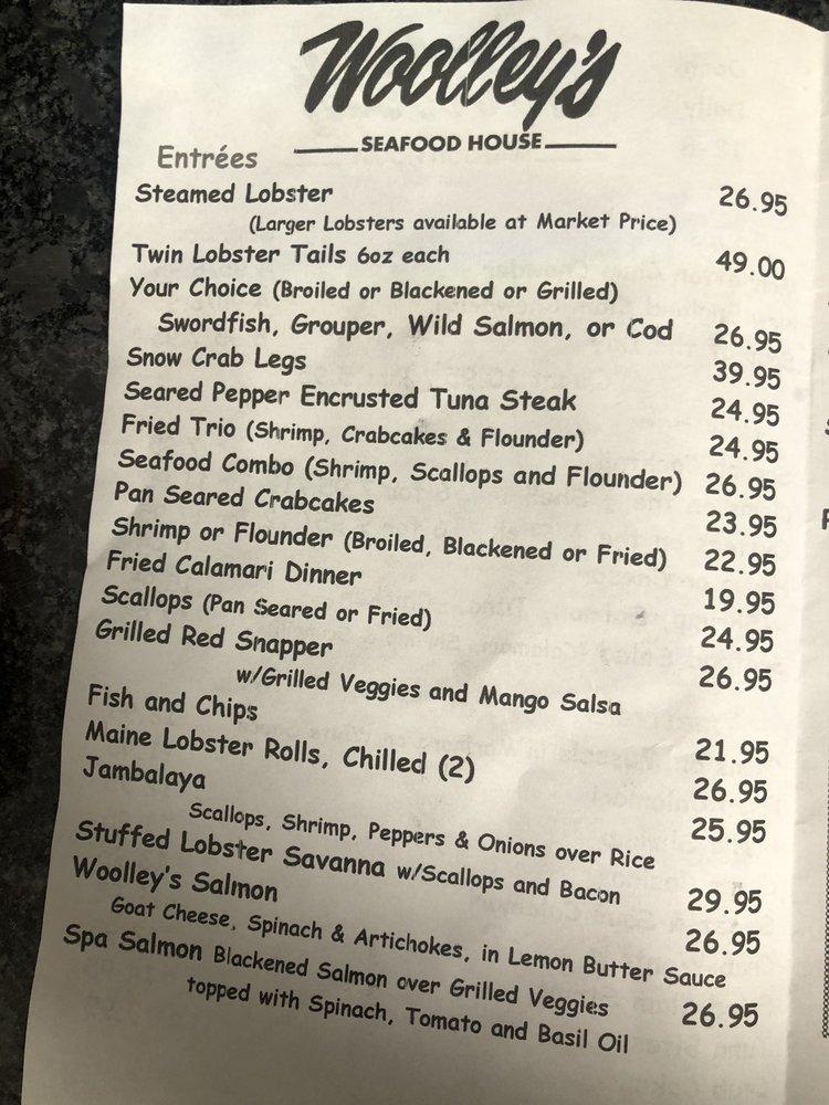 Menu at Woolley's Fish Market and Seafood House restaurant, Freehold ...