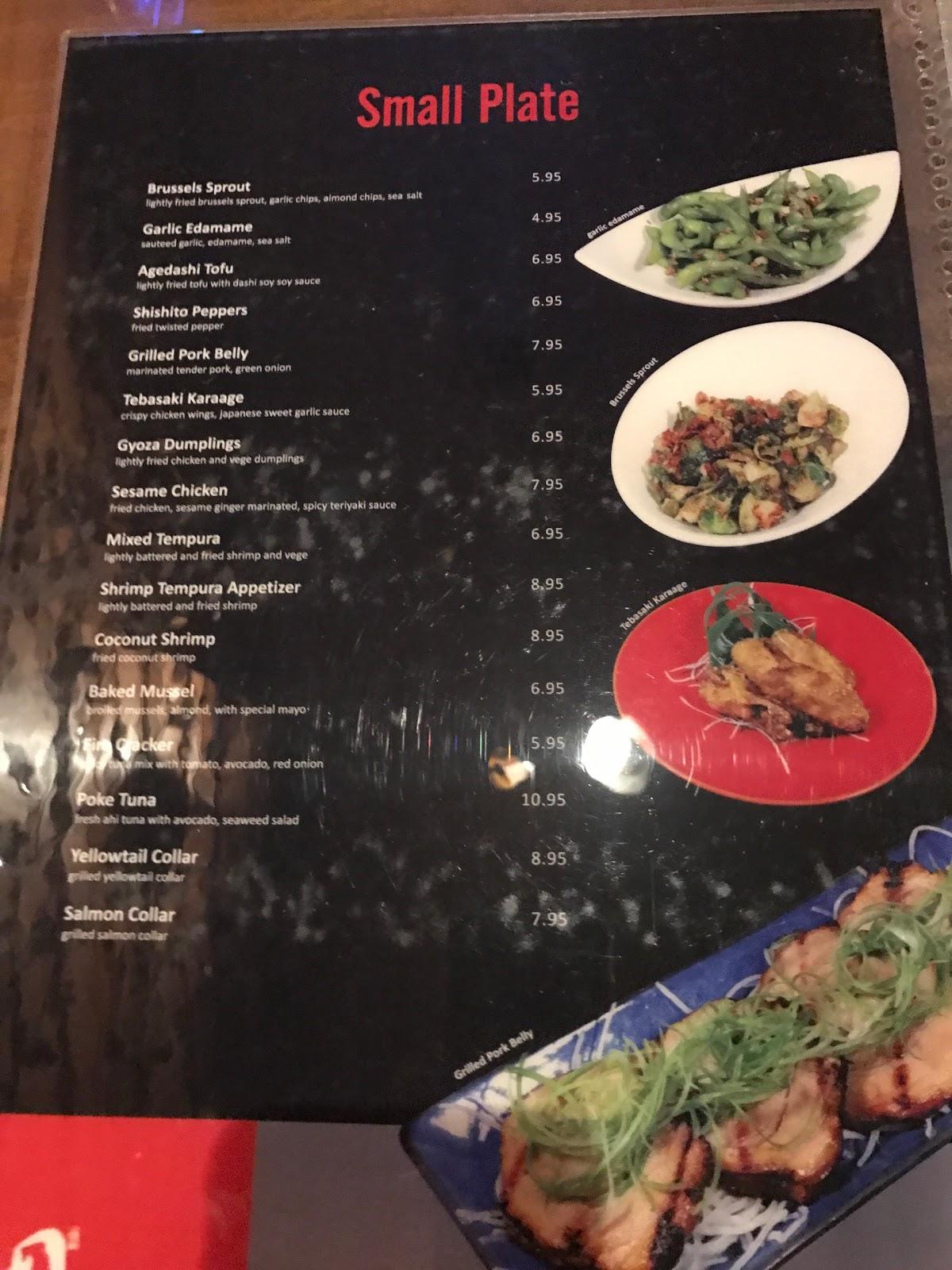 Menu at Zono Sushi restaurant, Glendale