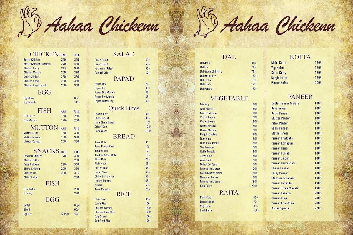 Menu at AAHAA CHICKEN, Indore, Behind C21 Mall