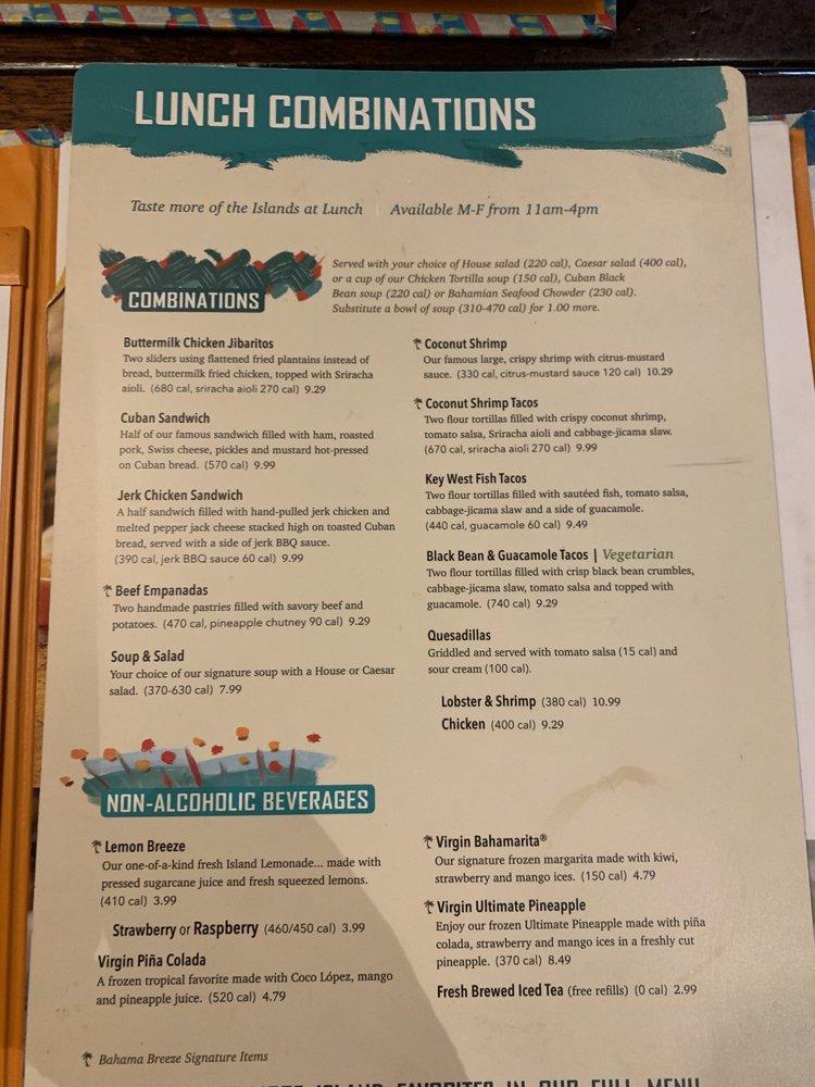 Menu at Bahama Breeze pub & bar, Duluth