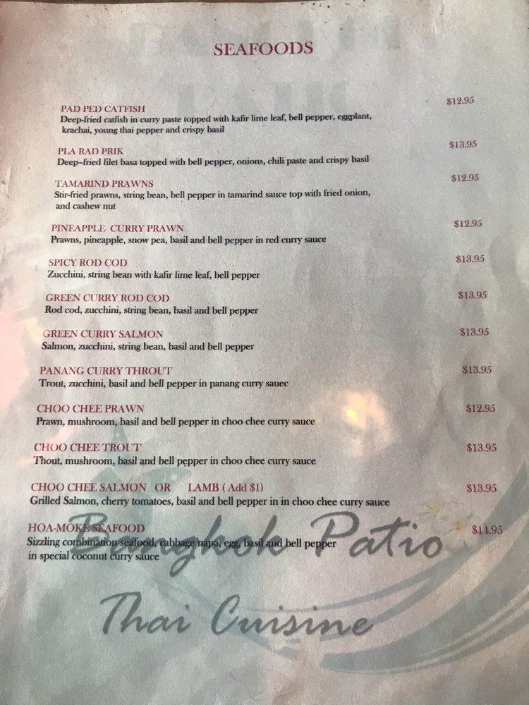 Menu at Bangkok Patio Restaurant, San Mateo