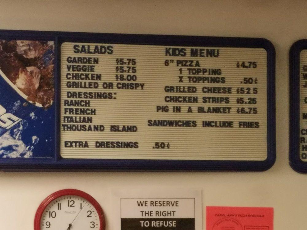 Menu at Carol Ann's Pizza LLC pizzeria, Hubertus