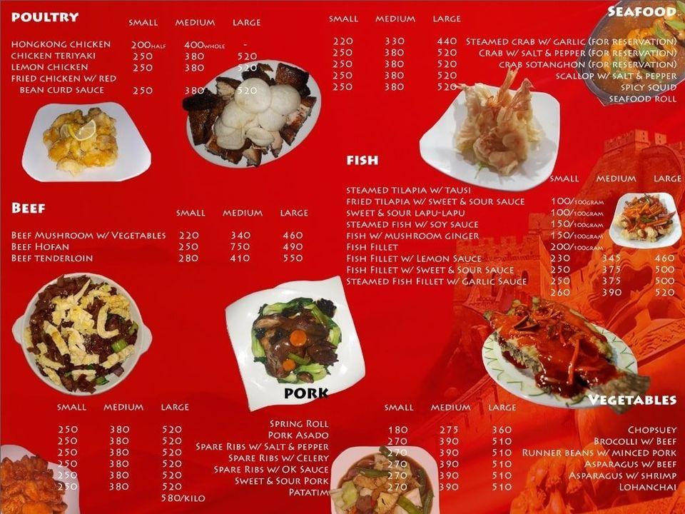 Menu at Golden Cat restaurant, Sorsogon City