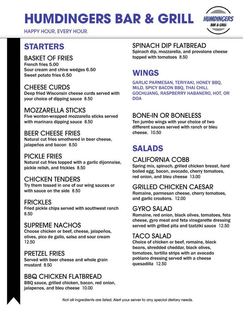 Menu at Humdinger’s Bar & Grill, Merton