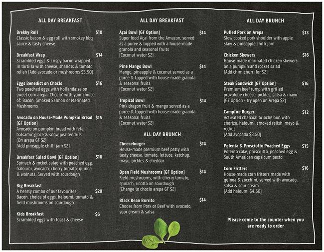 Menu at ION Cafe, Gaythorne