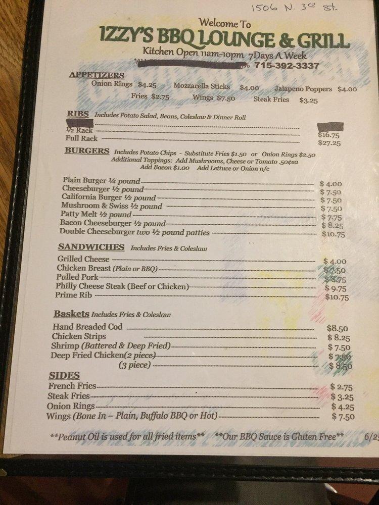 Menu at Izzy's BBQ Lounge & Grill, Superior