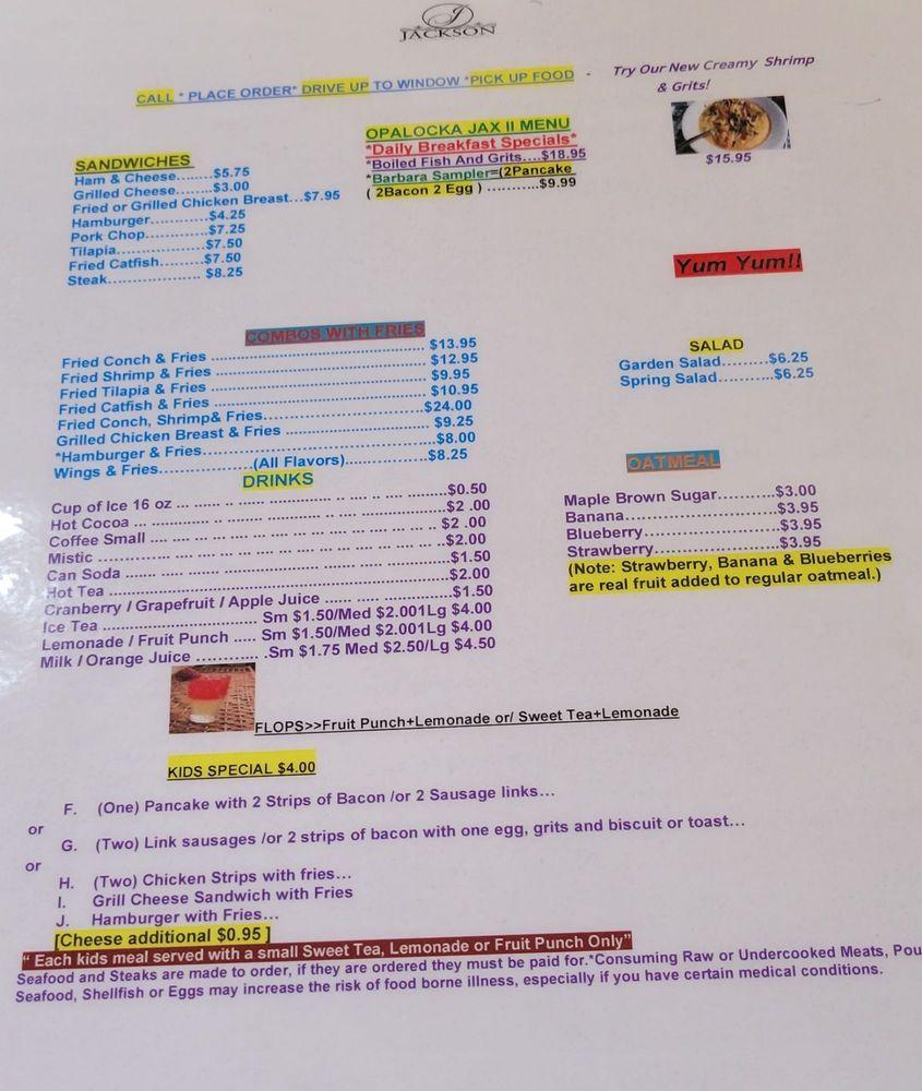Menu at Jackson Soul Food II restaurant, Opa-locka