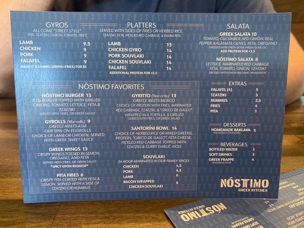 Carta del restaurante Nostimo Greek Kitchen, Miami