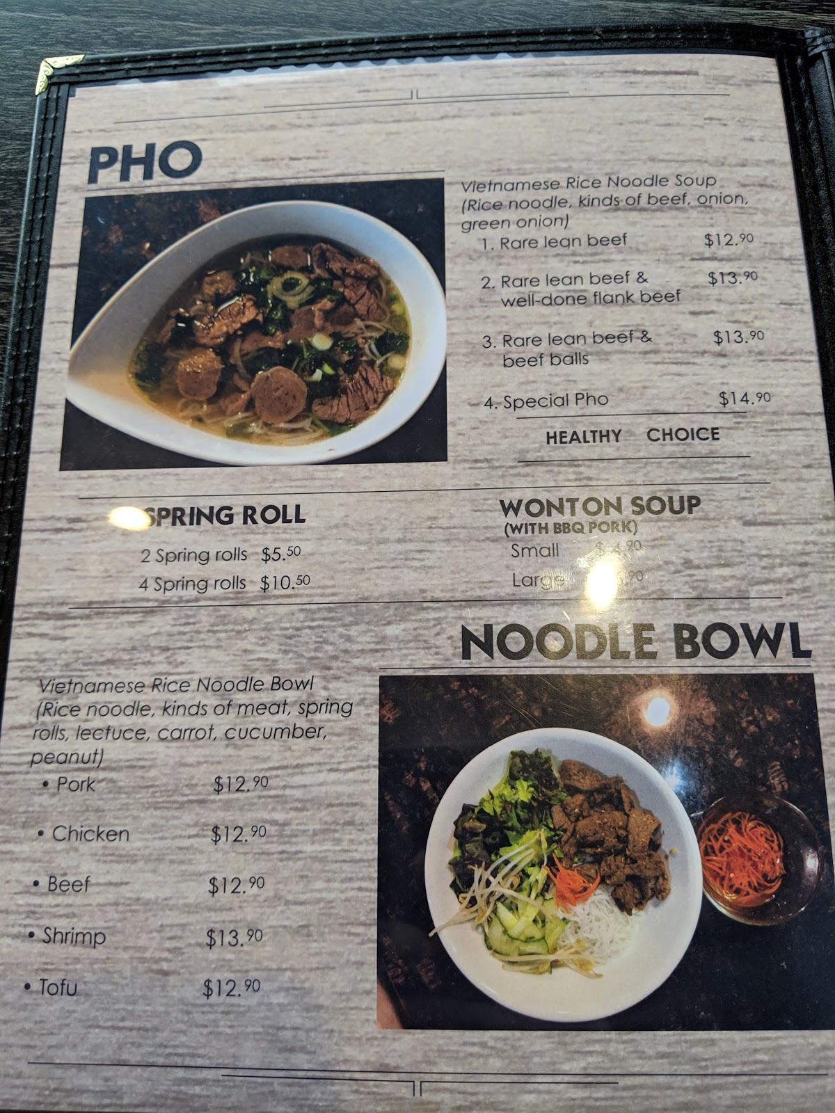 Menu at Pho Umami restaurant, Thunder Bay