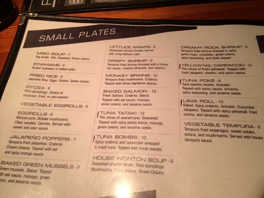 Menu at RAW restaurant, Ruston
