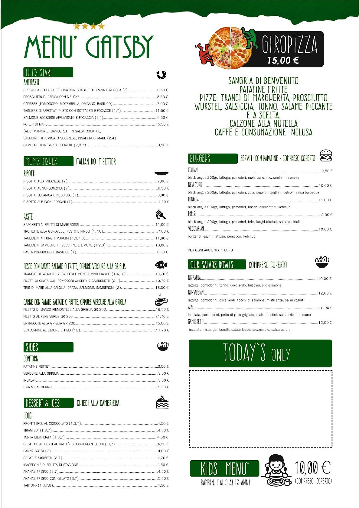 Menu da GATSBY pizzeria, Saronno