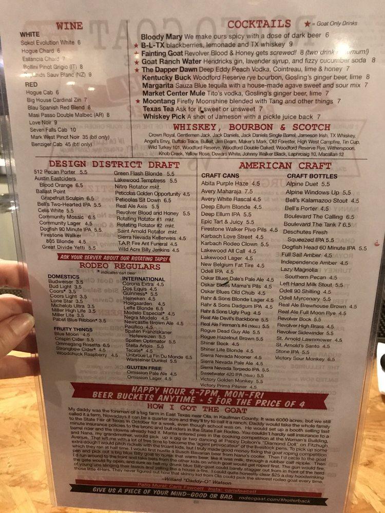 Menu at Rodeo Goat pub & bar, Dallas, Market Center Blvd