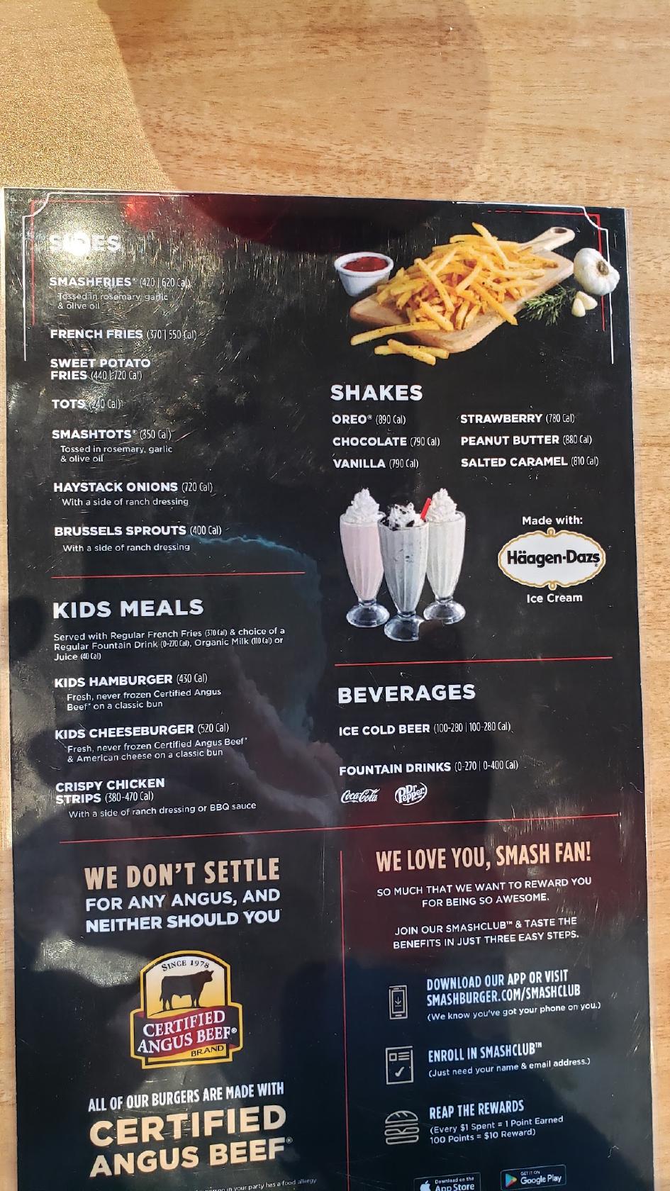 Menu at Smashburger restaurant, Colorado Springs, S Nevada Ave