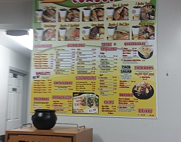 Menu at Victor's Taco Shop restaurant, Dayton, Chambersburg Rd