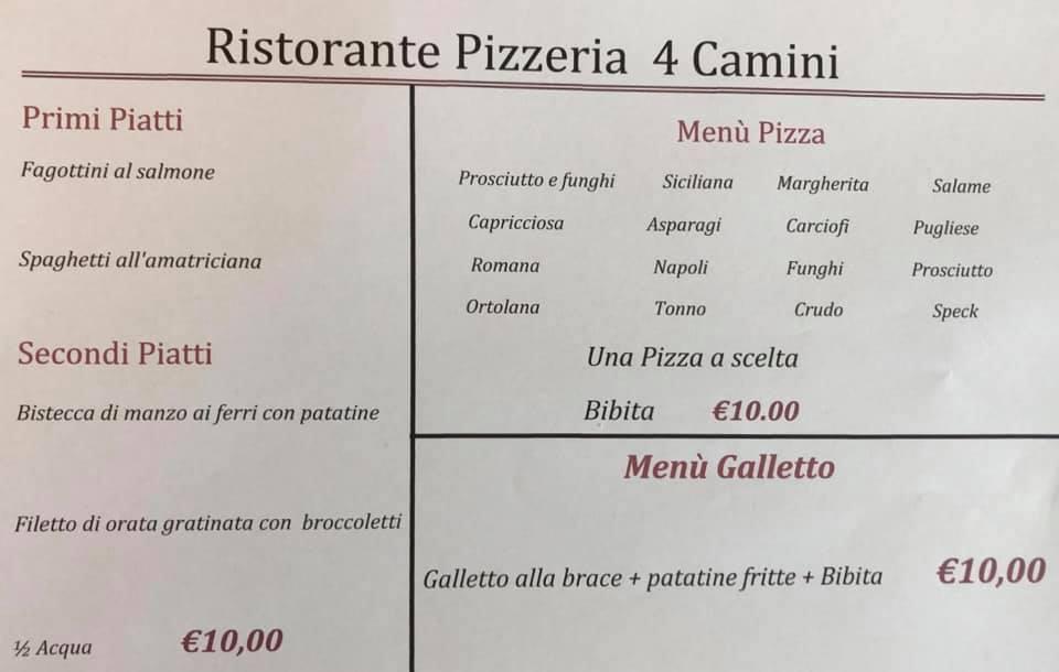 Menu at Ai Quattro Camini pizzeria, Poncarale, SS45bis