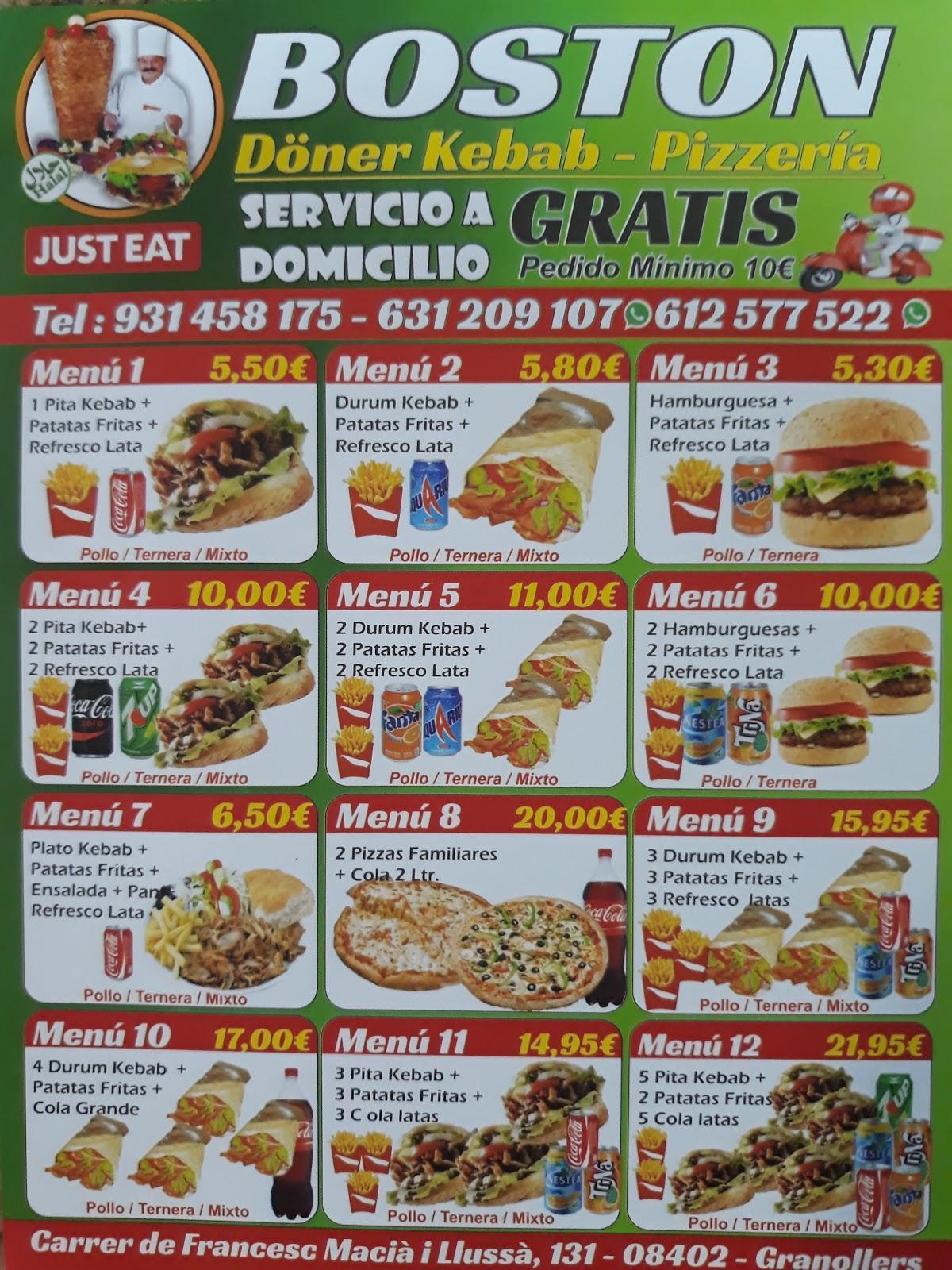 Menu at Boston Doner Kebab restaurant, Granollers
