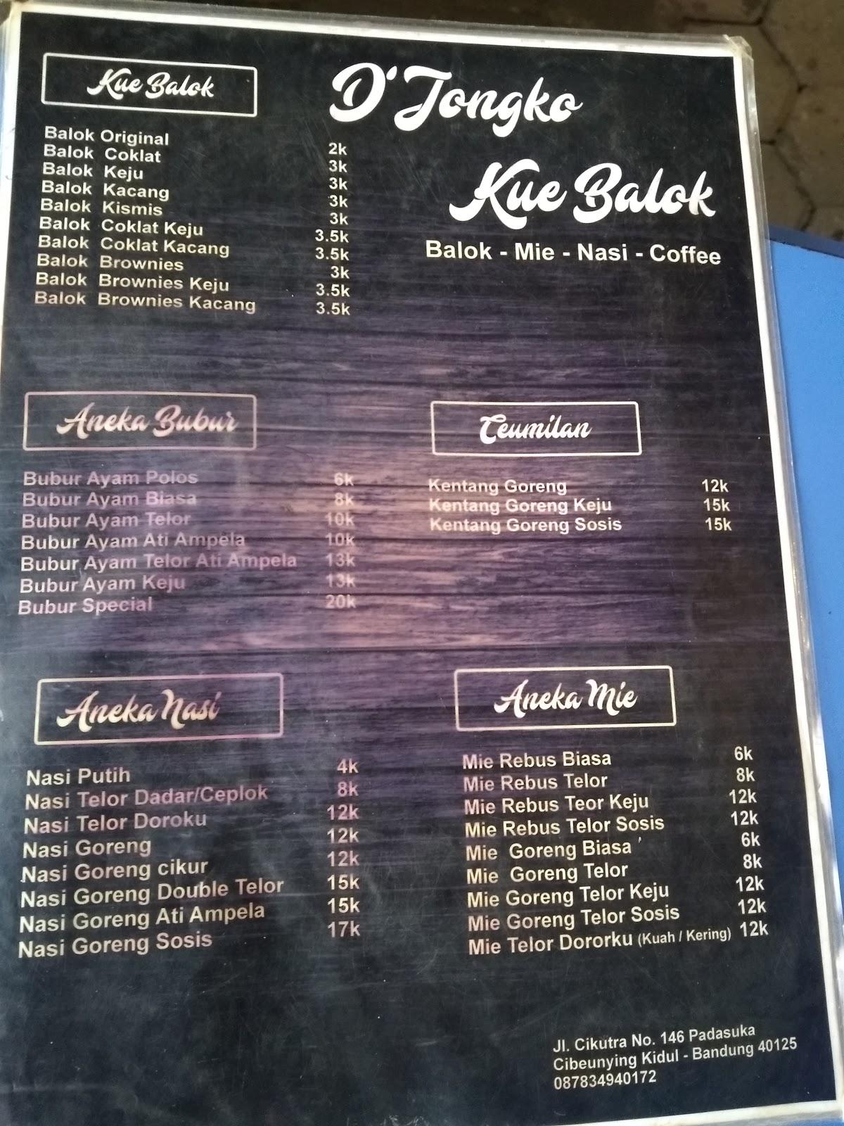 Menu at Djongko Kue Balok, Bandung, Jl. Cikutra No.146