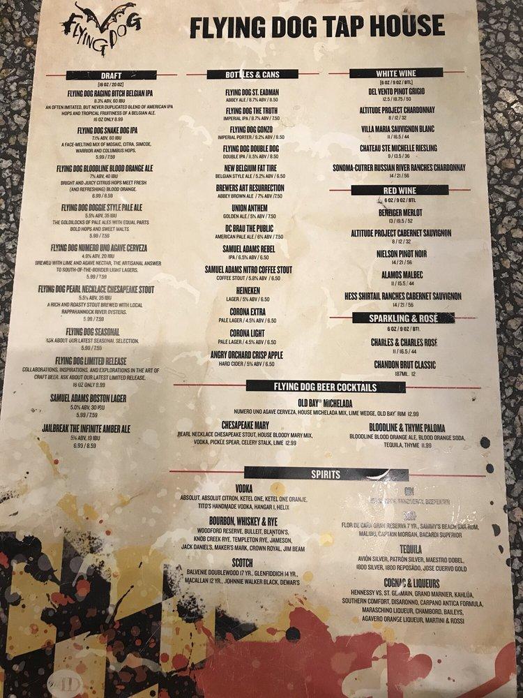 Menu at Flying Dog Tap House pub & bar, Baltimore, 7050 Friendship Rd