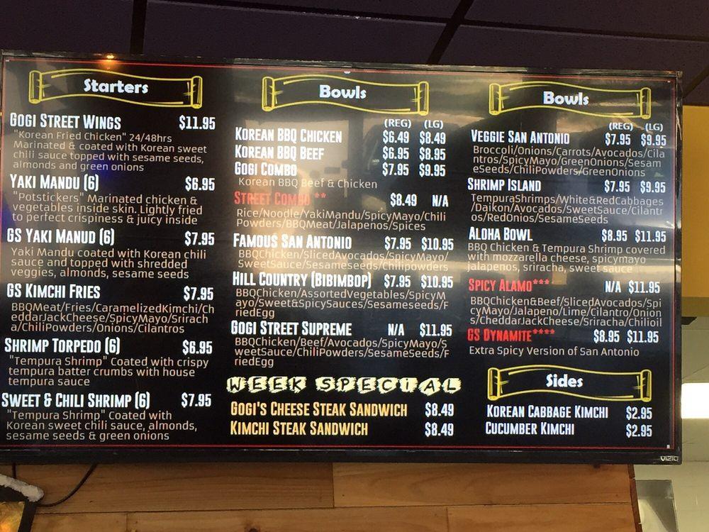 Menu at Gogi Street (Korean Fusion) BBQ, San Antonio