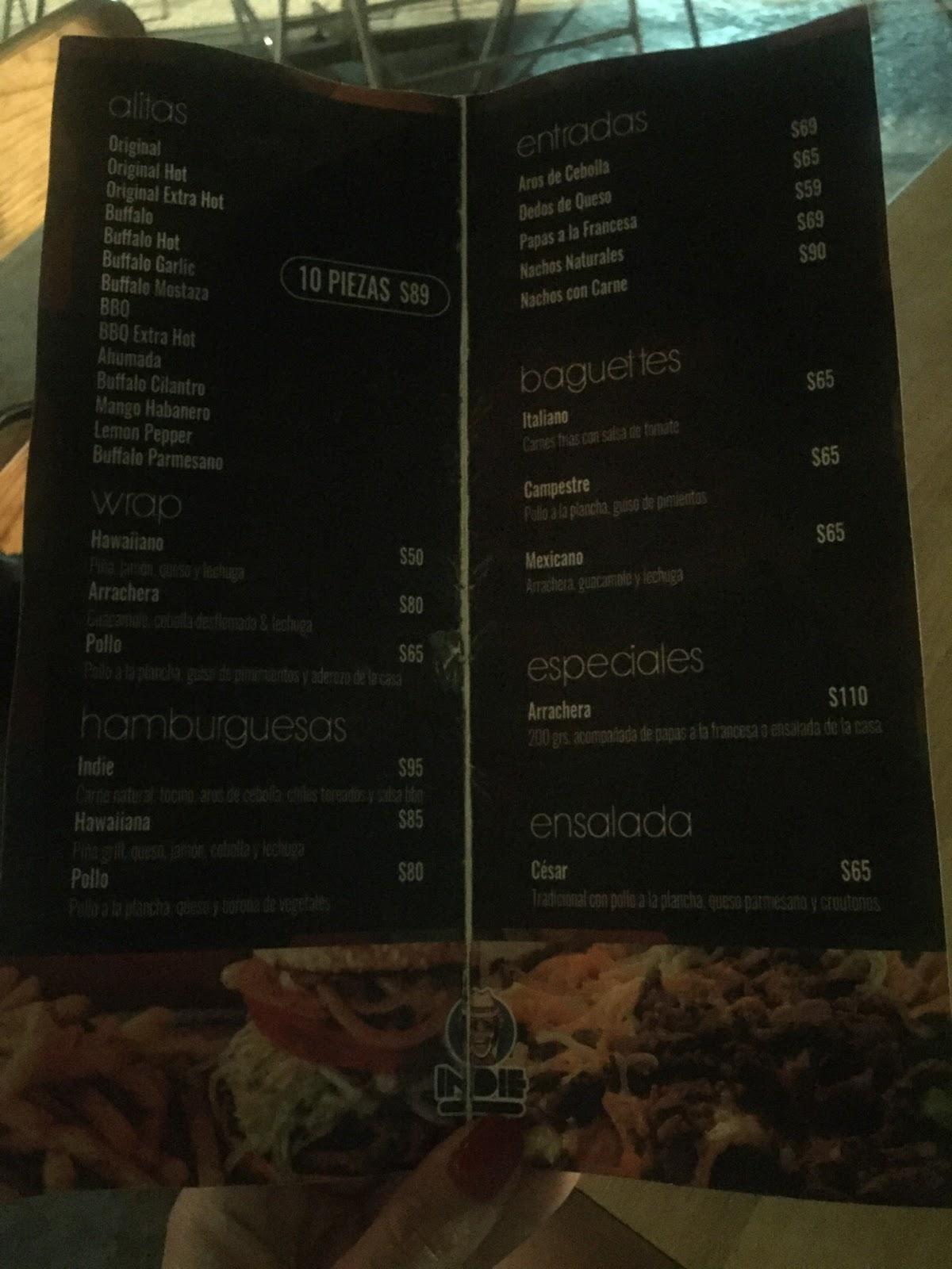 Carta de Indie Rest-Bar, Puerto Vallarta