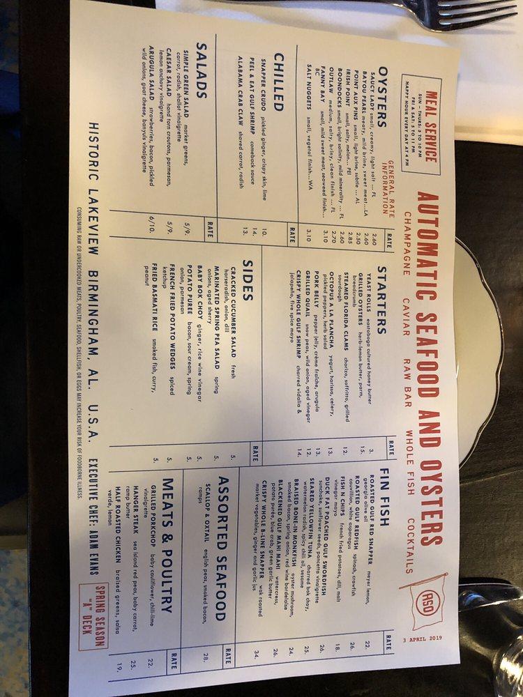 Menu at Automatic Seafood and Oysters restaurant, Birmingham