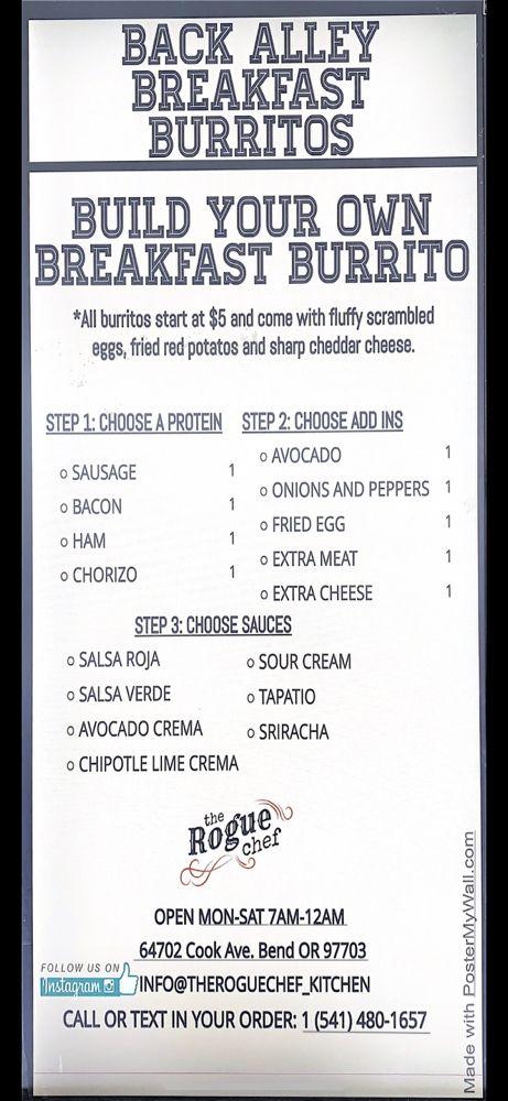 Menu at Back Alley Breakfast Burritos fast food, Bend