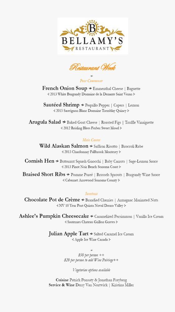Menu at Bellamy's Restaurant, Escondido