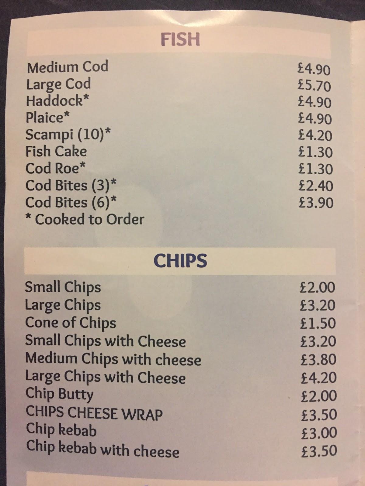 Menu at Blue Fish restaurant, Bridgwater
