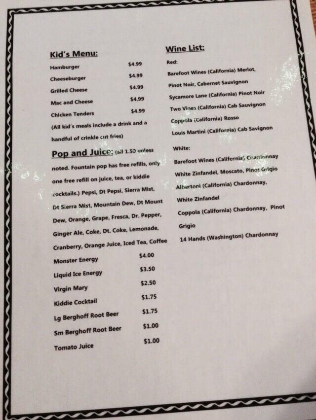 Menu at Cabaret Webb Lake, USA