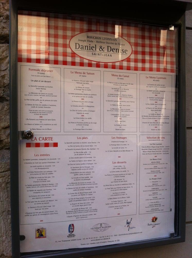 Menu at Daniel & Denise Saint Jean - Bouchon Lyonnais restaurant, Lyon