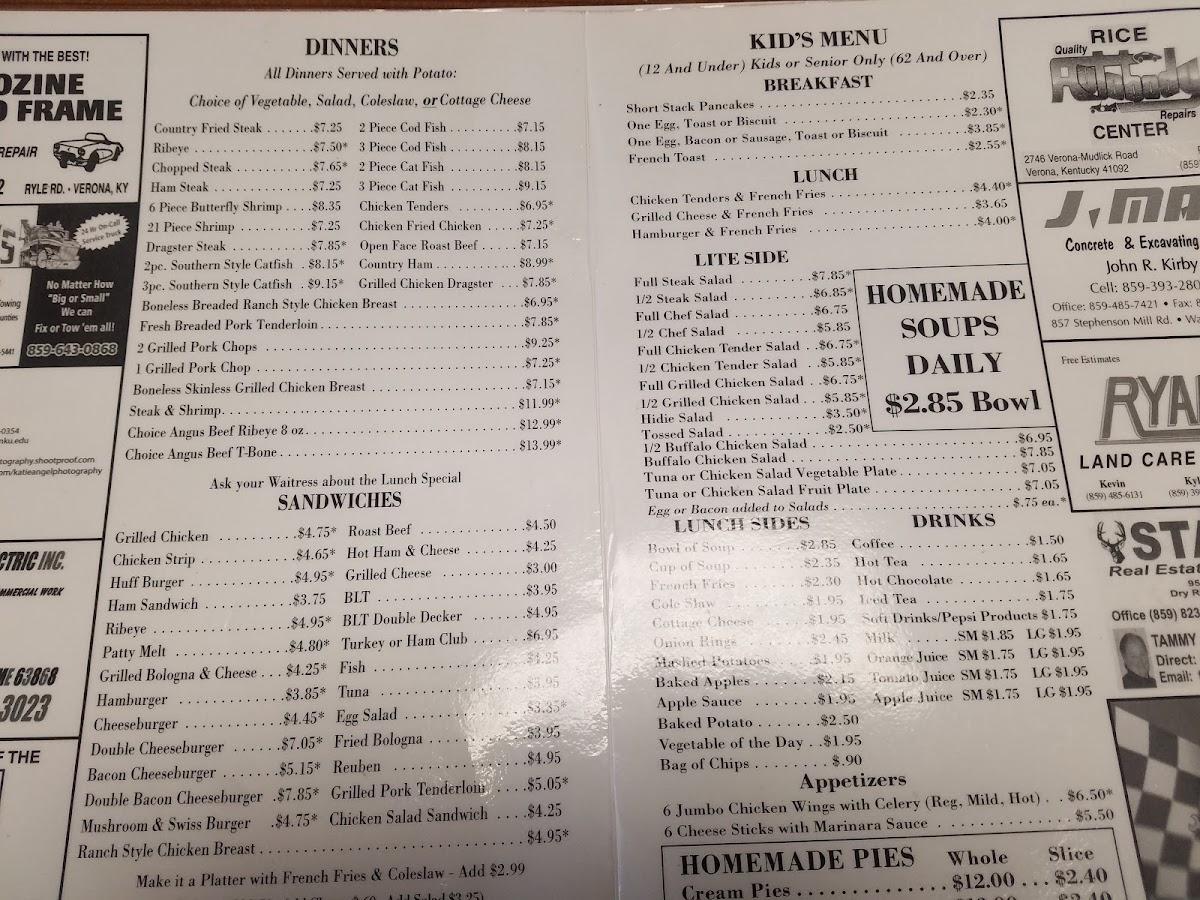 Menu at Family's Main Street Cafe, Walton