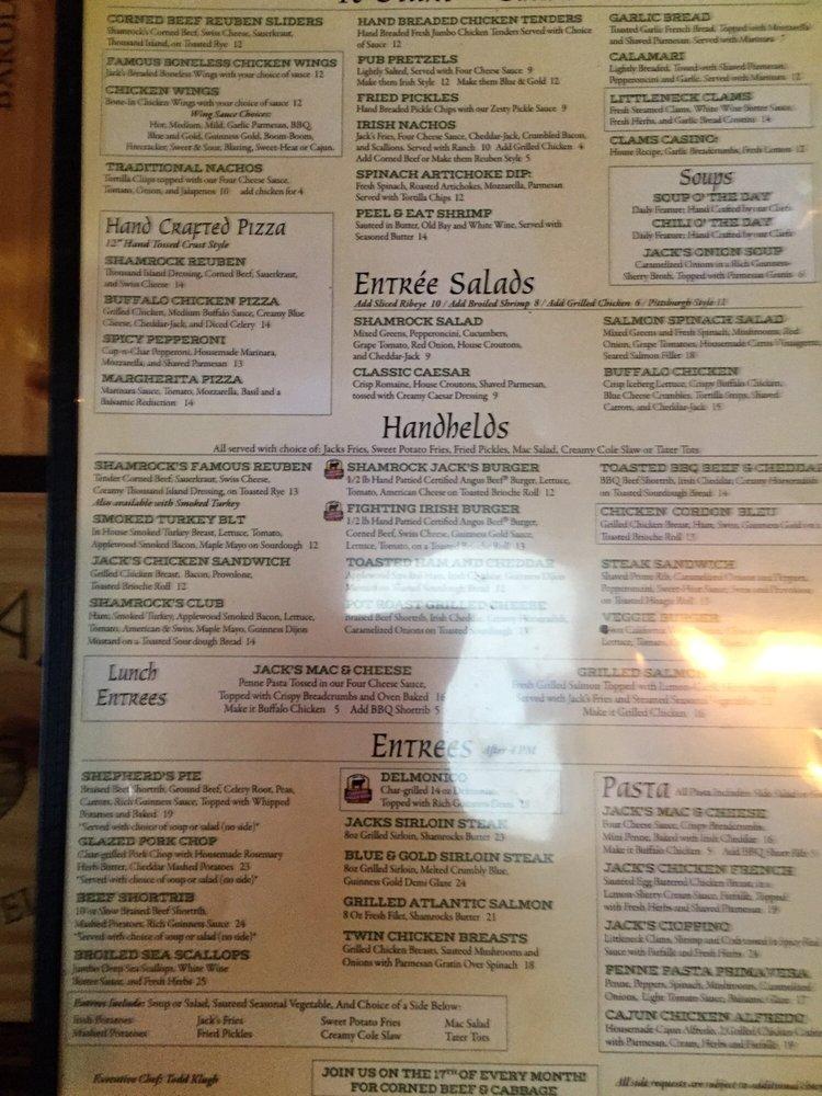 Menu at Shamrock Jack's Irish Pub, Rochester