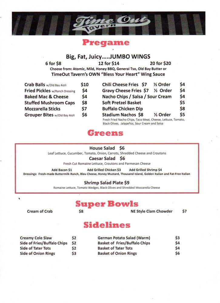 Menu at TimeOut Tavern pub & bar, Newport, 360 E Chatham St