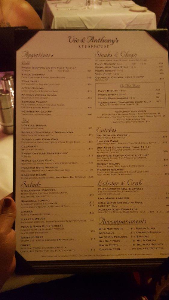 Menu at Vic & Anthony's Steakhouse, Las Vegas