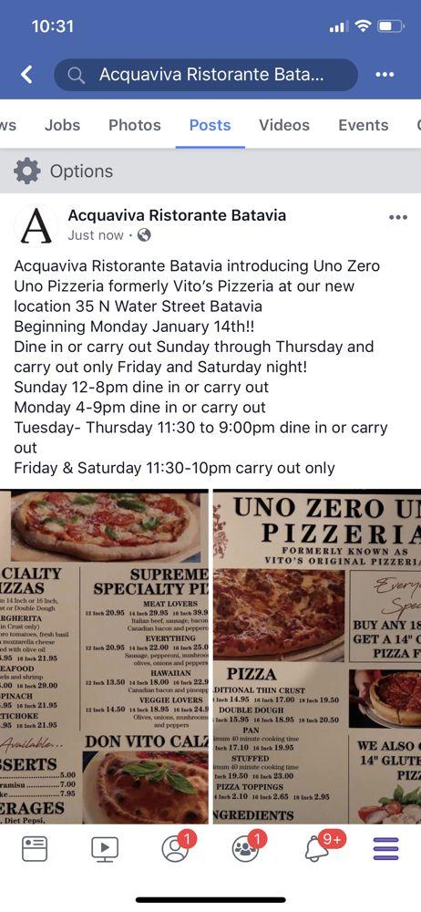 Menu at Acquaviva Winery & Ristorante Batavia restaurant, Batavia