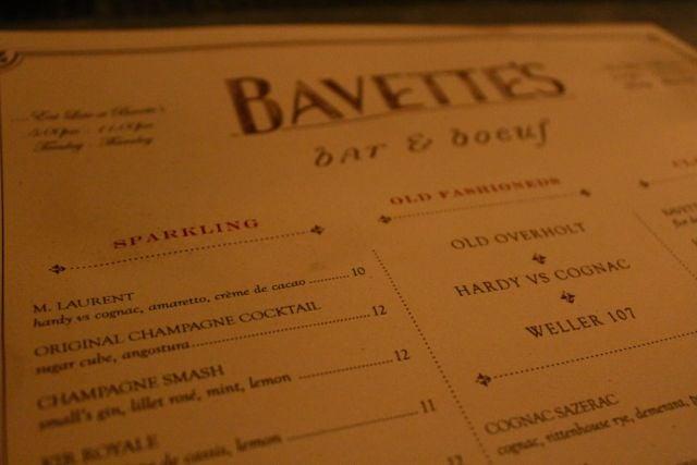 Menu at Bavette's Bar & Boeuf, Chicago