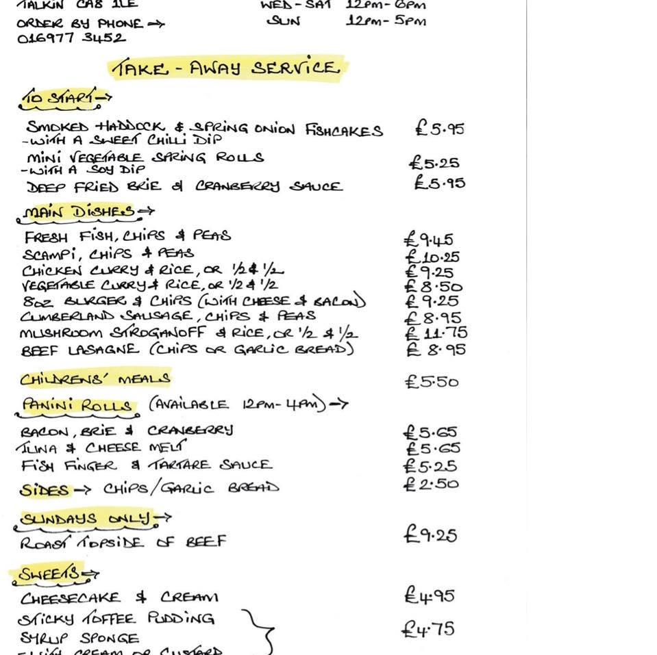 Menu at Blacksmiths Arms pub & bar, Brampton