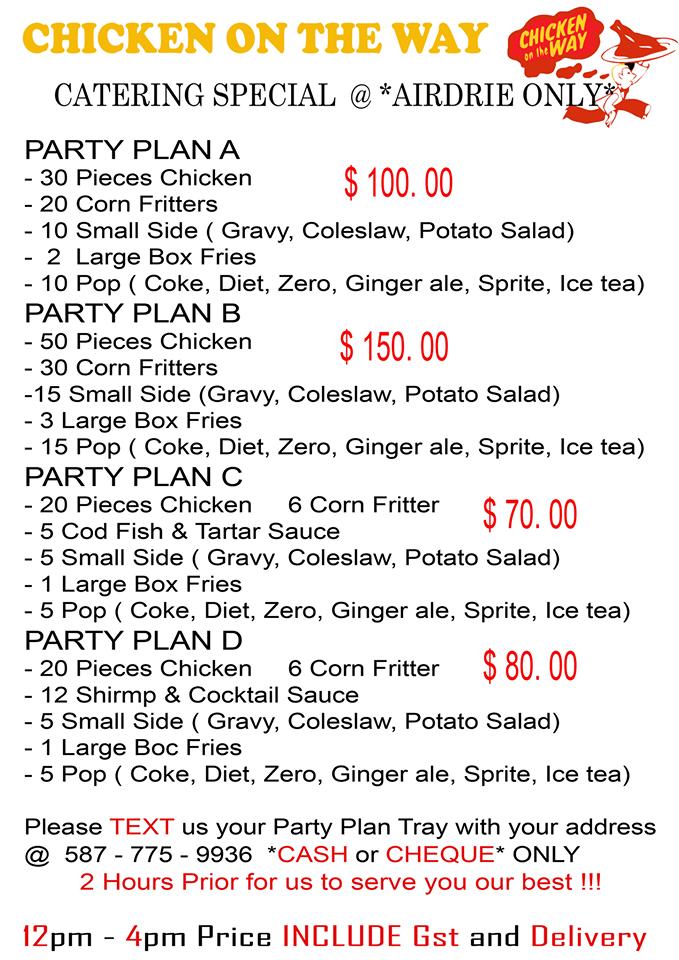 Menu at Chicken On The Way restaurant, Airdrie, -2800 Main Street SE