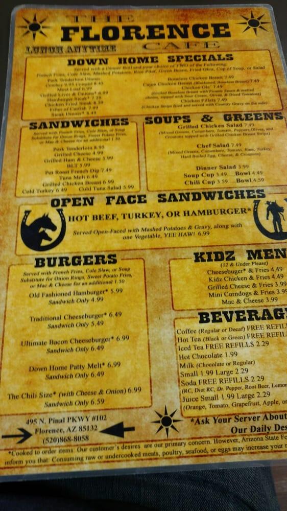 Menu at Florence Cafe, Florence