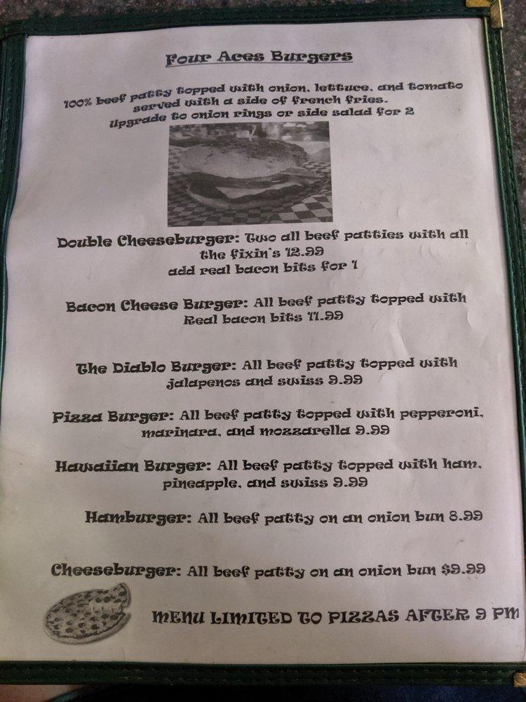 Menu at Four Aces Bar, Superior, 20 Mullan Rd W