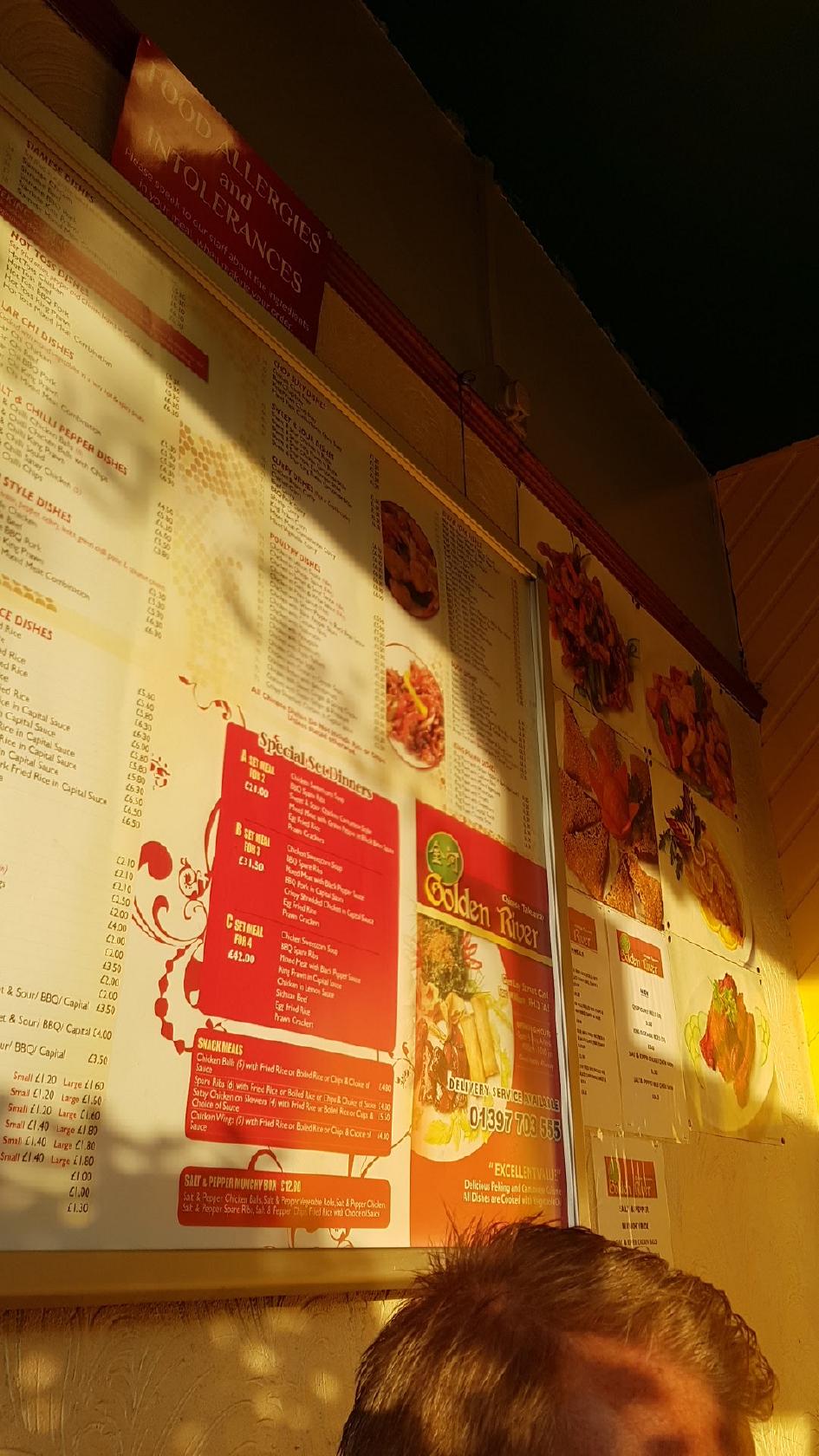 Menu at The Golden River Take-Away fast food, Fort William