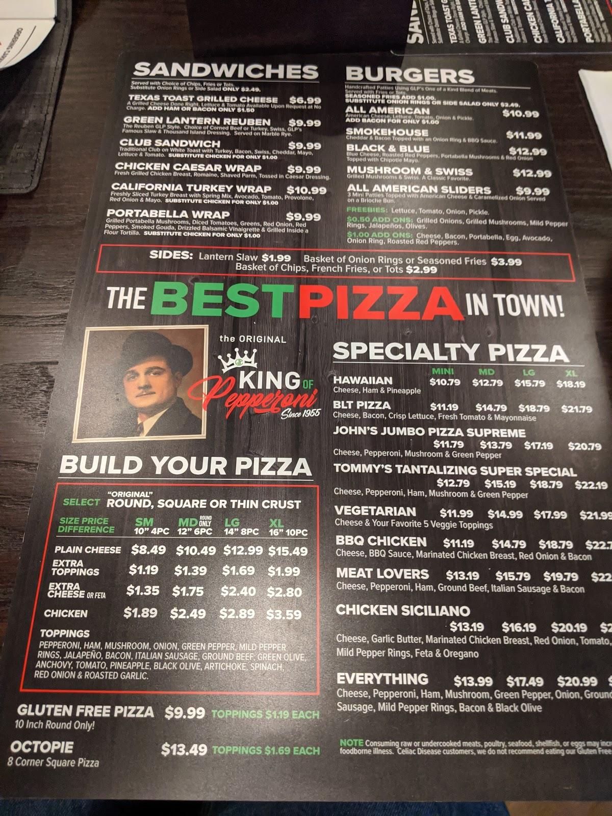 Menu at Green Lantern Pizza pub & bar, Berkley