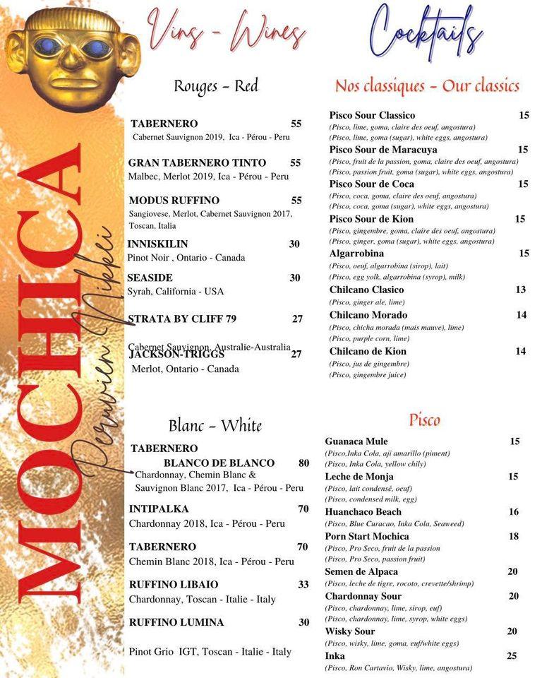 Menu at Restaurant Mochica, Montreal